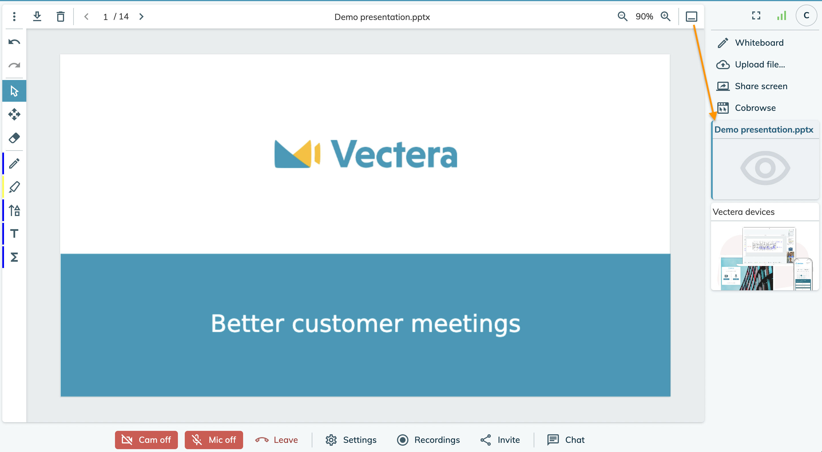 Using files in meeting rooms – Support : Vectera